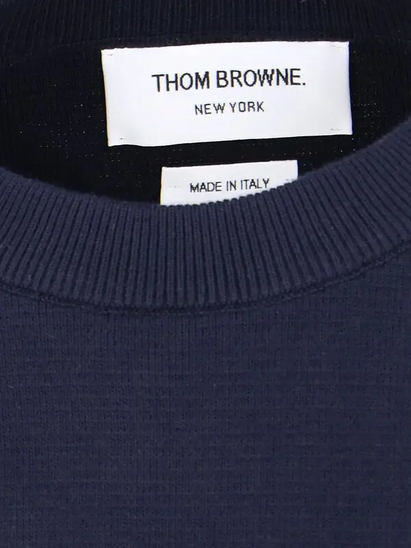 Thom Browne 4-bar Crew Neck Sweater With Button Cuffs - Blue