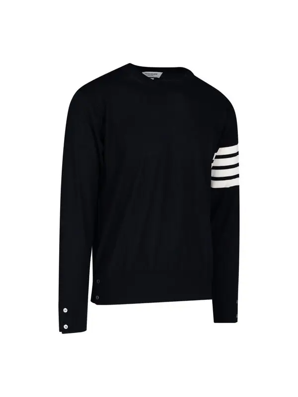 Thom Browne 4-bar Crew Neck Sweater With Button Cuffs - Blue