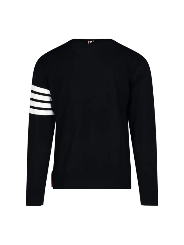 Thom Browne 4-bar Crew Neck Sweater With Button Cuffs - Blue