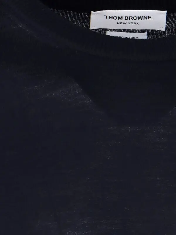 Thom Browne 4-bar Crew Neck Sweater With Button Cuffs - Blue