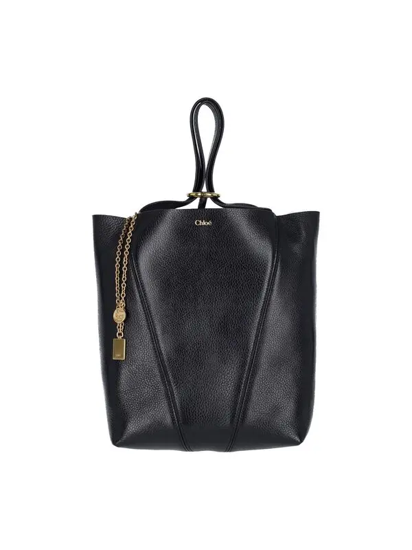 Chloé Spin" Tote Bag With Gold Chain Detail - Black