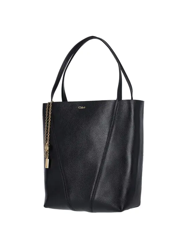 Chloé Spin" Tote Bag With Gold Chain Detail - Black