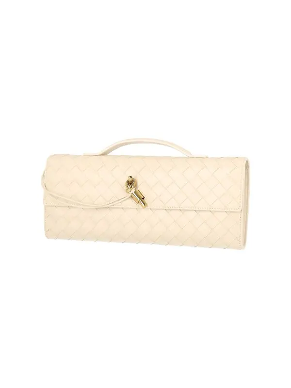Bottega Veneta Andiamo" Clutch In Lambskin With Gold Metal Detail - White