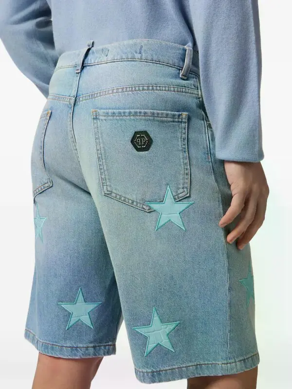 Philipp Plein Star Patch Denim Bermuda Shorts