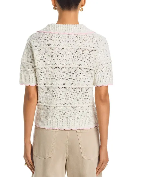 Aqua Pointelle Polo Sweater