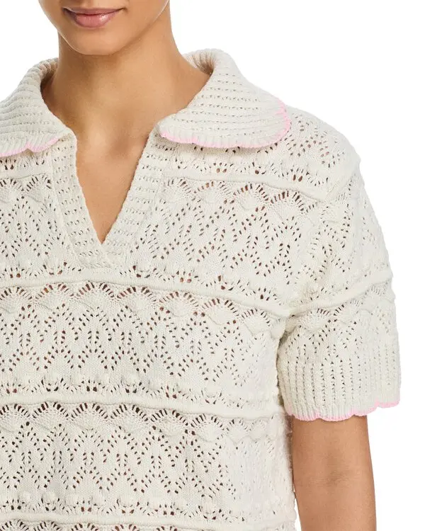 Aqua Pointelle Polo Sweater