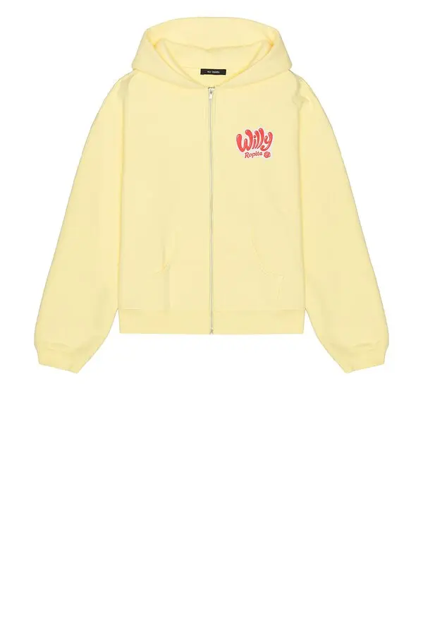 WILLY CHAVARRIA Ropita Shrunken Zip-through Hoodie - Butter