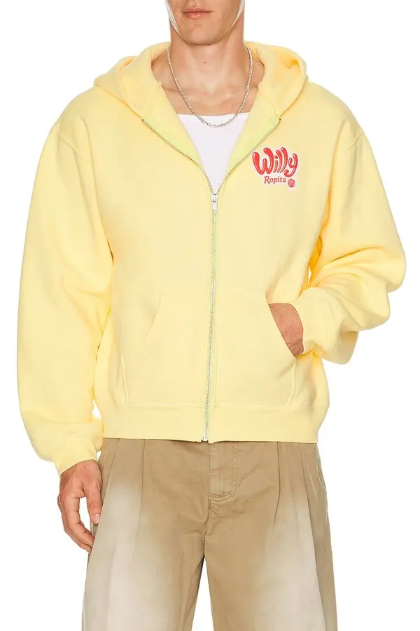 WILLY CHAVARRIA Ropita Shrunken Zip-through Hoodie - Butter