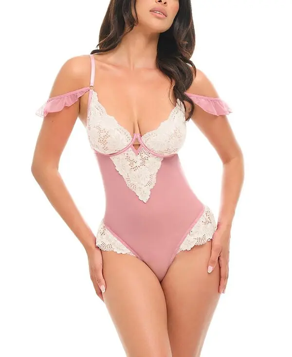 OH LA LA CHERI Cassandra Sheer Lace Teddy - Lilas/bright White