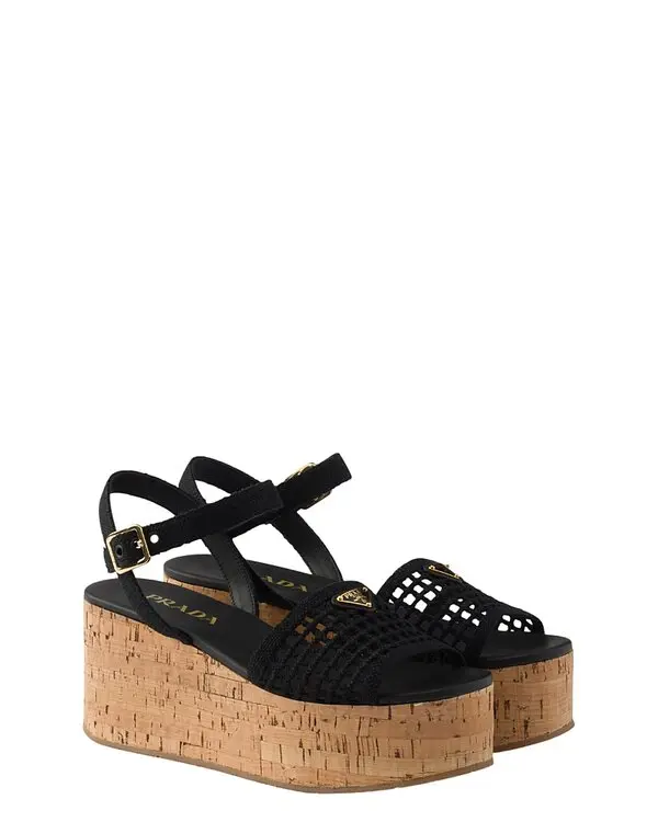 Prada Crochet Wedge Platform Sandals