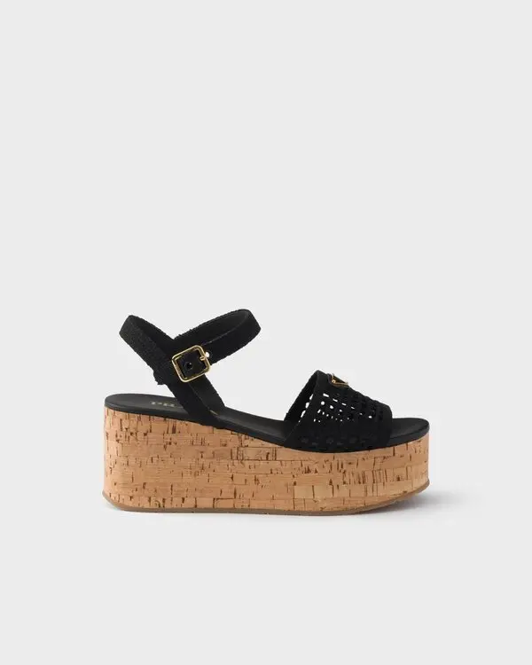 Prada Crochet Wedge Platform Sandals