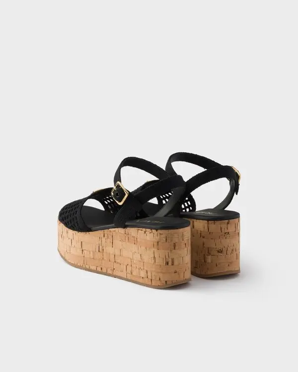 Prada Crochet Wedge Platform Sandals