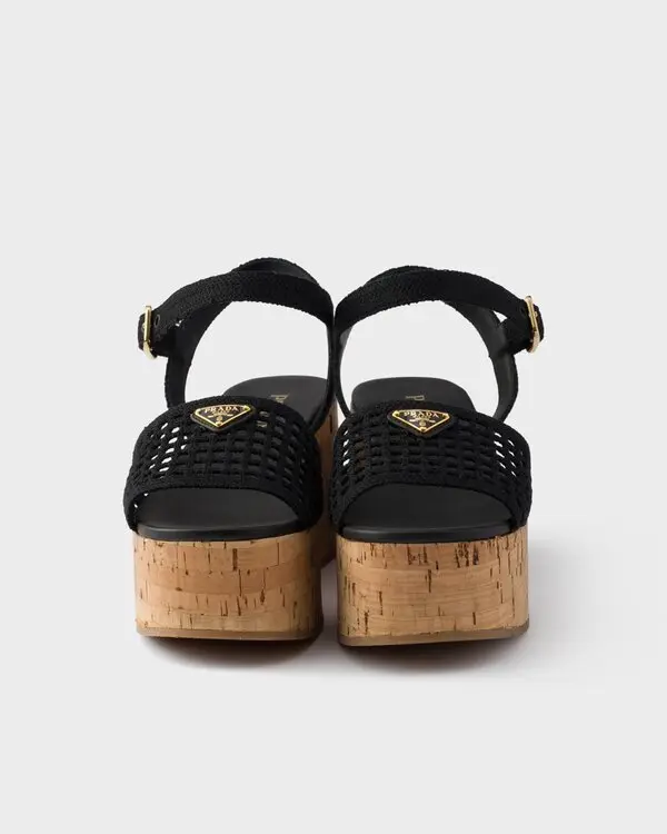 Prada Crochet Wedge Platform Sandals