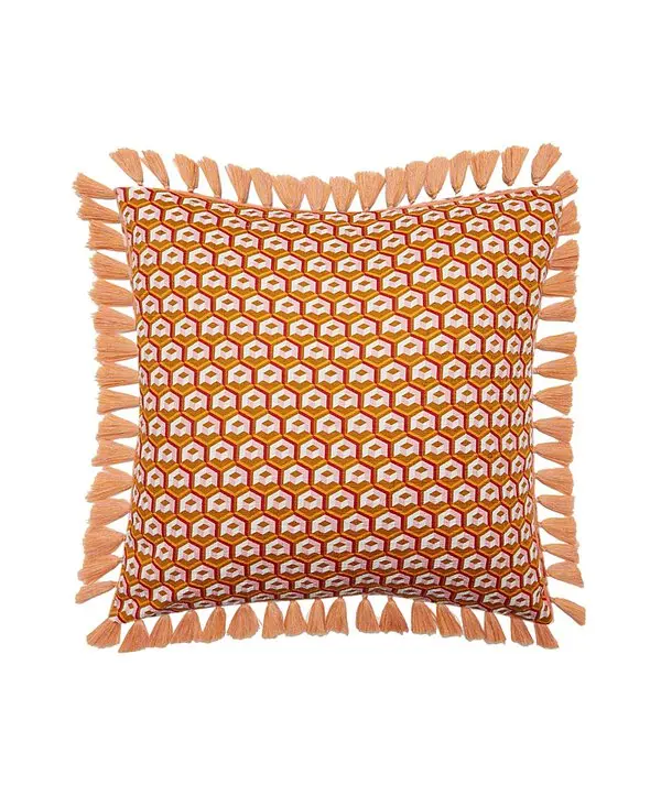 La DoubleJ Cushion With Fringes - Puzzle Orange