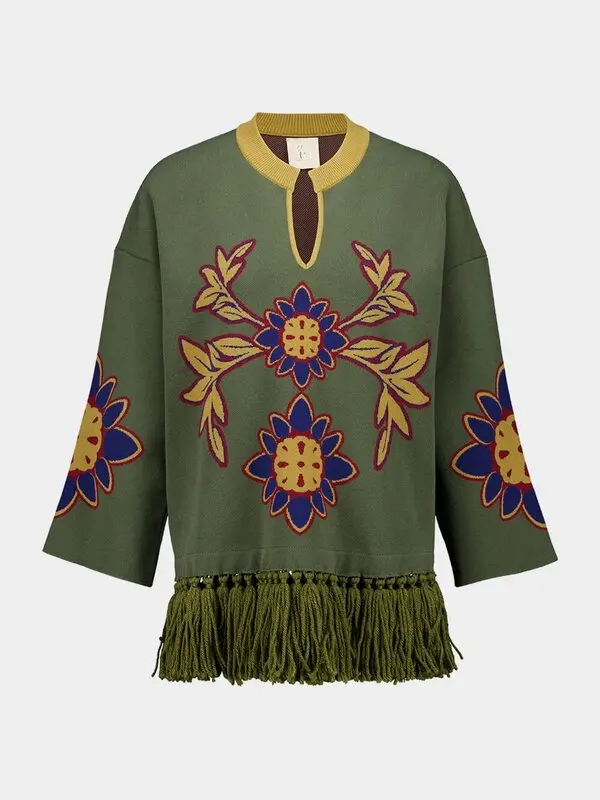 PAULA Jacquard Sweater With Fringes