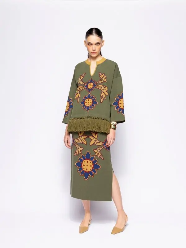 PAULA Jacquard Sweater With Fringes
