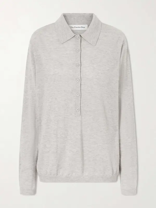 THE FRANKIE SHOP Tala Wool-blend Polo Sweater - Light Gray