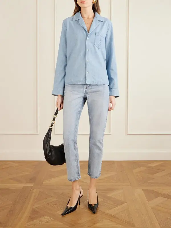 Saint Laurent Cassandre Logo-embroidered Cotton-chambray Shirt