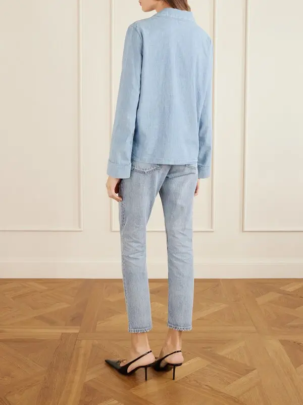 Saint Laurent Cassandre Logo-embroidered Cotton-chambray Shirt