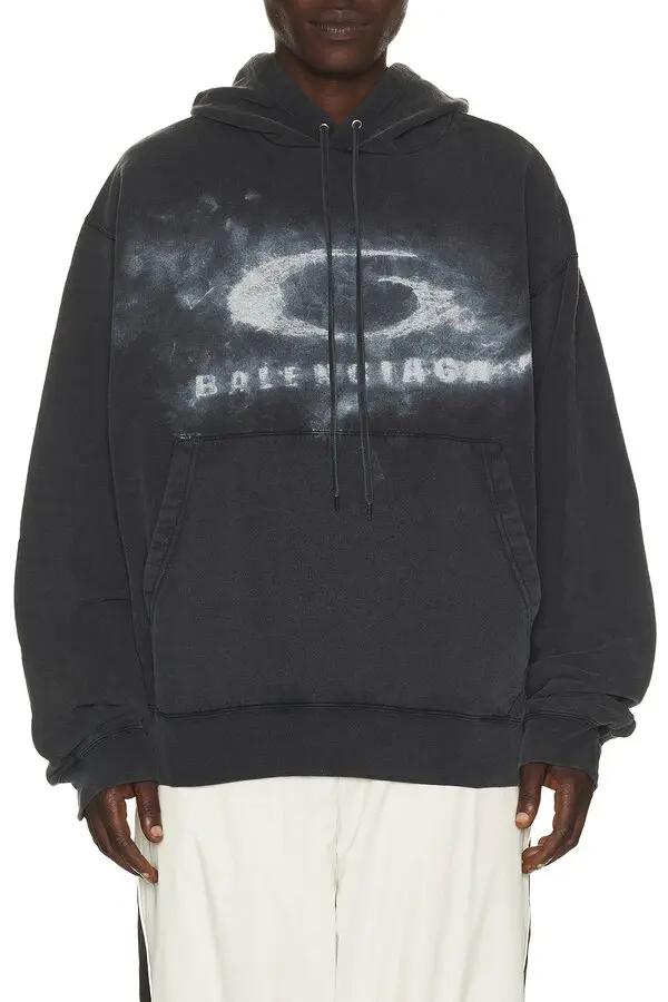 Balenciaga Oversized Hoodie With Front Graphic - Washed Black & White