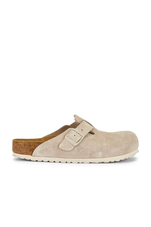 BIRKENSTOCK Boston Suede Clogs With Buckle Closure - Oyster
