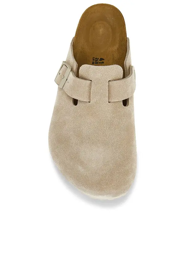 BIRKENSTOCK Boston Suede Clogs With Buckle Closure - Oyster
