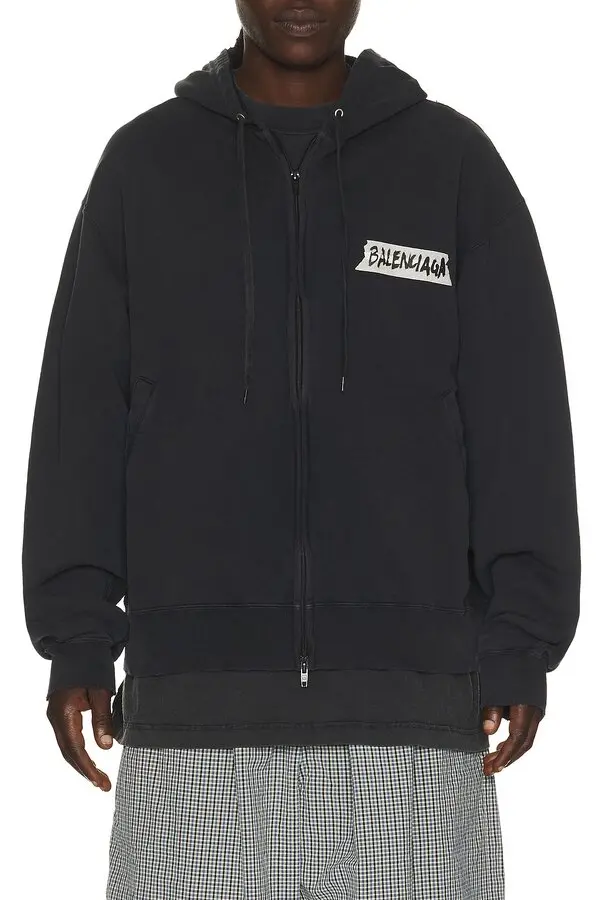 Balenciaga Over Zip Up Hoodie - Faded Washed Black
