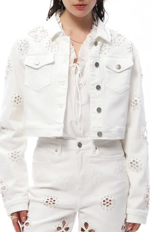 BAYEAS Crop Denim Trucker Jacket - White