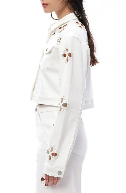 BAYEAS Crop Denim Trucker Jacket - White