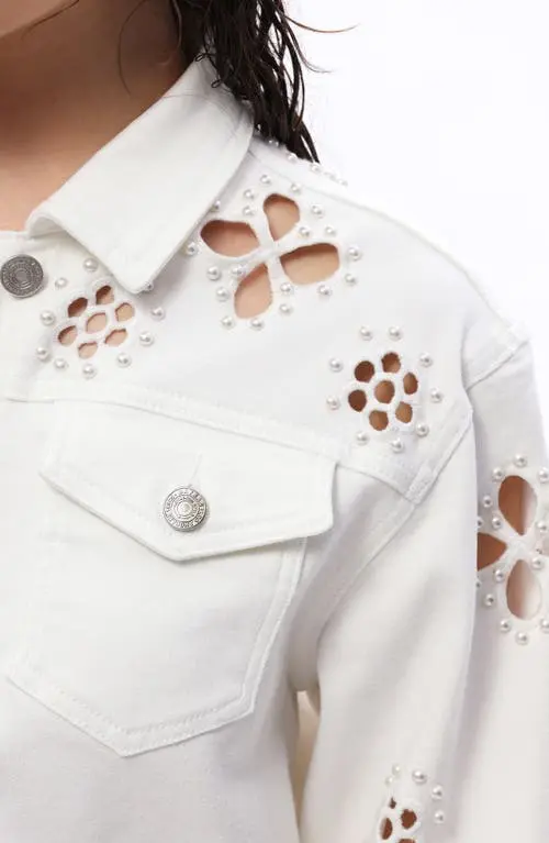 BAYEAS Crop Denim Trucker Jacket - White