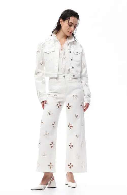 BAYEAS Crop Denim Trucker Jacket - White