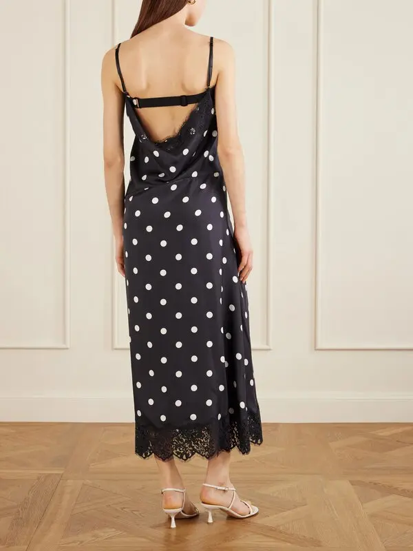 Sportmax Polka-dot Silk Maxi Dress With Lace Trim - Black