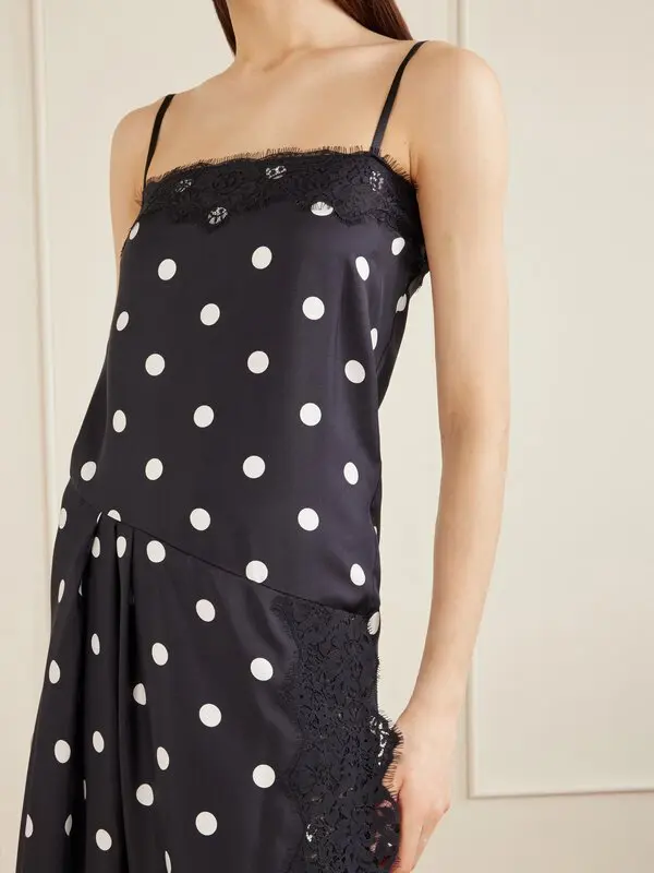 Sportmax Polka-dot Silk Maxi Dress With Lace Trim - Black