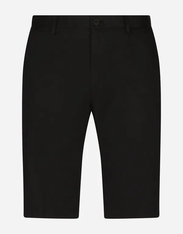 Dolce & Gabbana Stretch Cotton Tailored Shorts With Dg Patch - Black