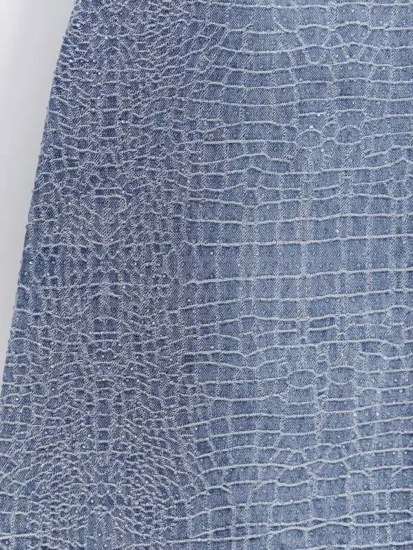 SELF-PORTRAIT Rhinestone Croc-effect Denim Dress
