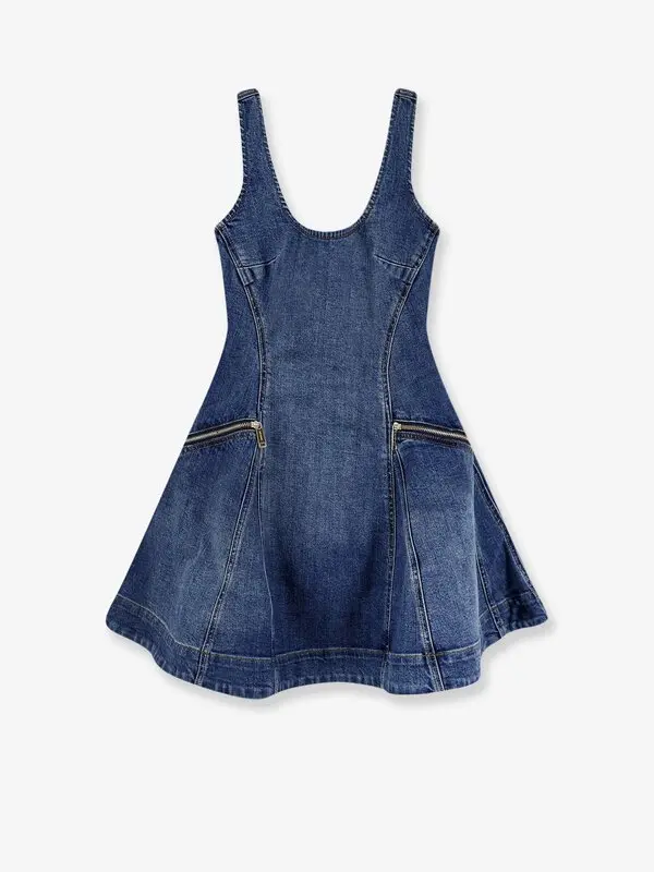 SELF-PORTRAIT Flared Denim Mini Dress