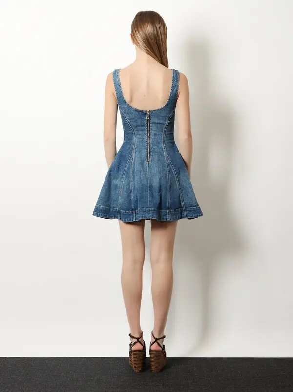 SELF-PORTRAIT Flared Denim Mini Dress