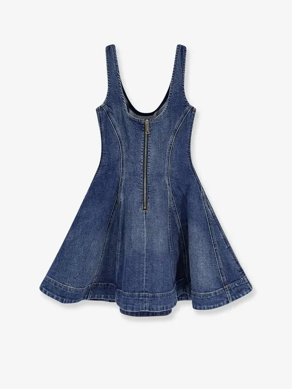 SELF-PORTRAIT Flared Denim Mini Dress