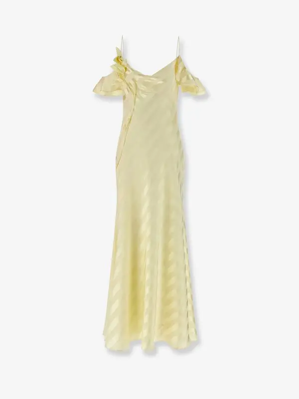 SELF-PORTRAIT Striped Satin Long Dress - Yellow