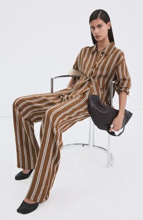 Mango Striped Straight-leg Trousers - Brown