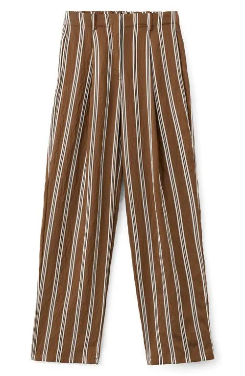 Mango Striped Straight-leg Trousers - Brown