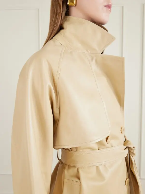 Nour Hammour Double-breasted Belted Leather Trench Coat - Yellow