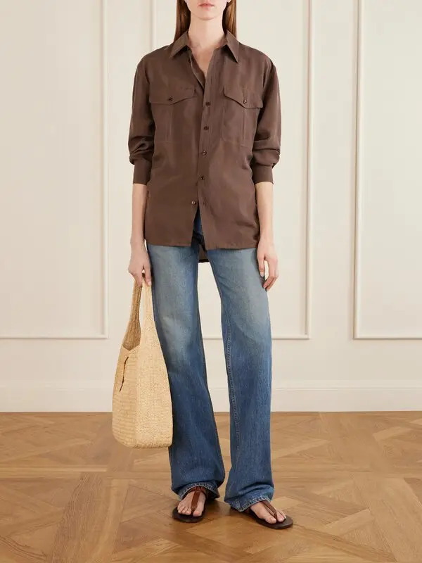 Saint Laurent Le 5 À 7 Raffia Shoulder Bag - Brown