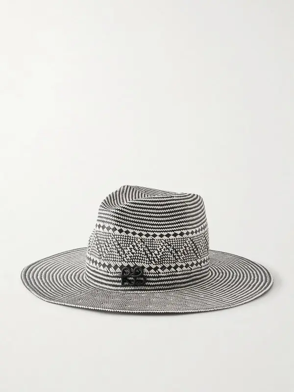 Ruslan Baginskiy Striped Straw Fedora - Black