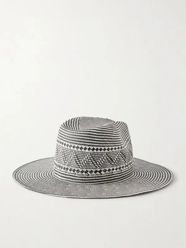 Ruslan Baginskiy Striped Straw Fedora - Black
