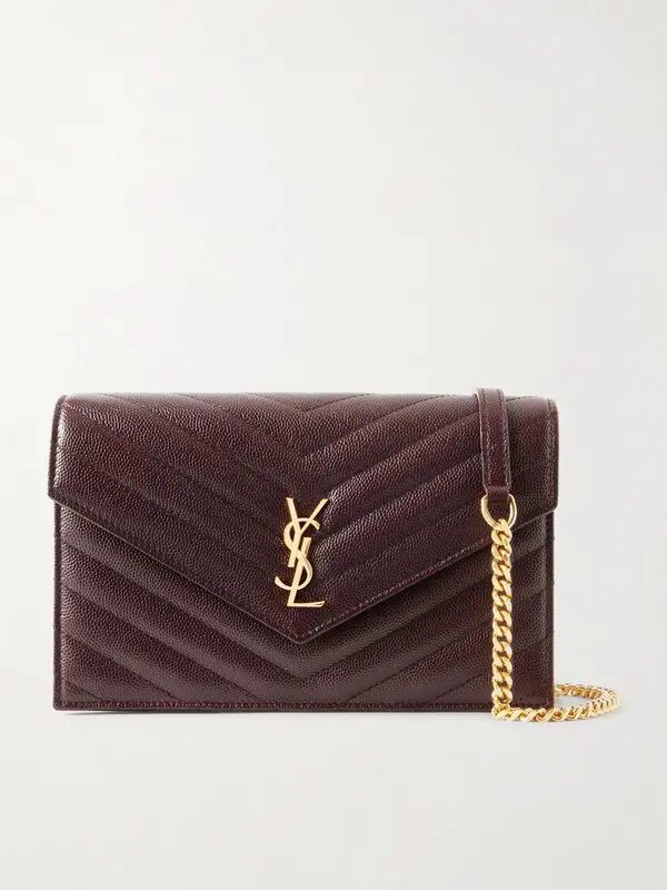 Saint Laurent Cassandre Envelope Chain Mini Matelassé Leather Wallet - Burgundy