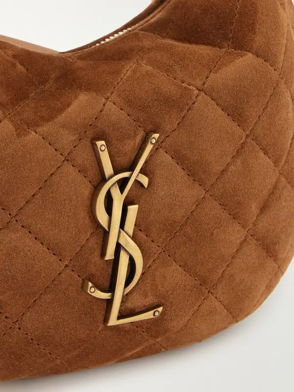 Saint Laurent Icarino Mini Matelassé Suede Shoulder Bag - Brown