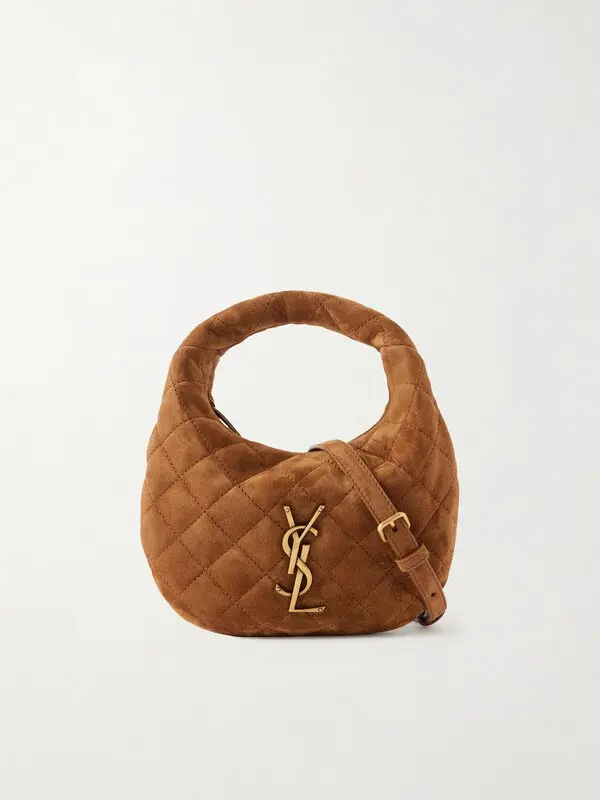 Saint Laurent Icarino Mini Matelassé Suede Shoulder Bag - Brown