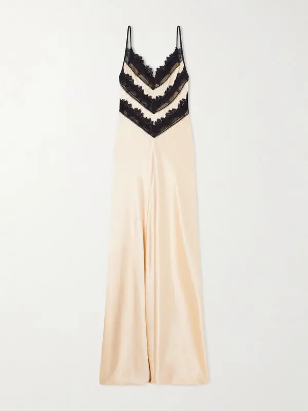 RODARTE Lace-trimmed Silk Gown - Neutrals