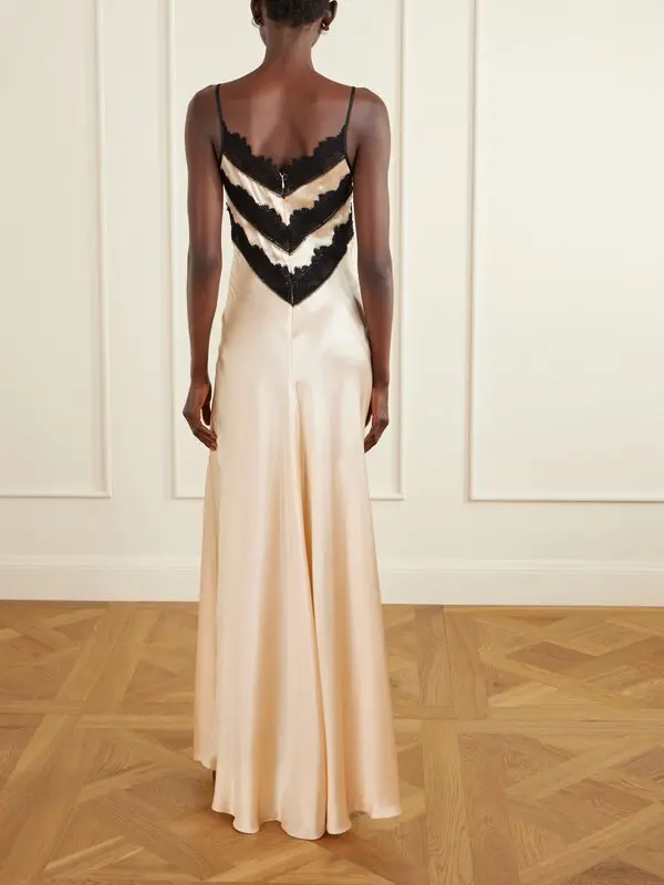 RODARTE Lace-trimmed Silk Gown - Neutrals